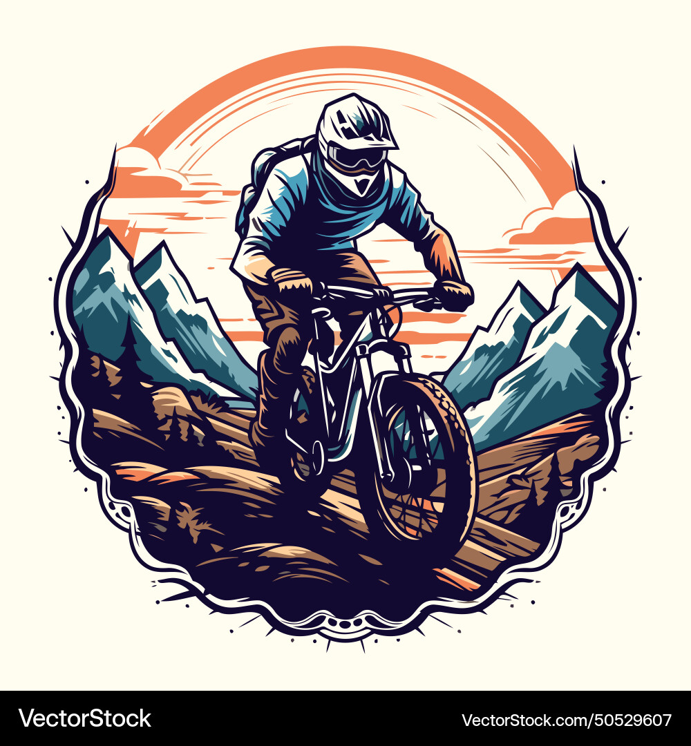 Mountain biker riding on the road in mountains Vector Image