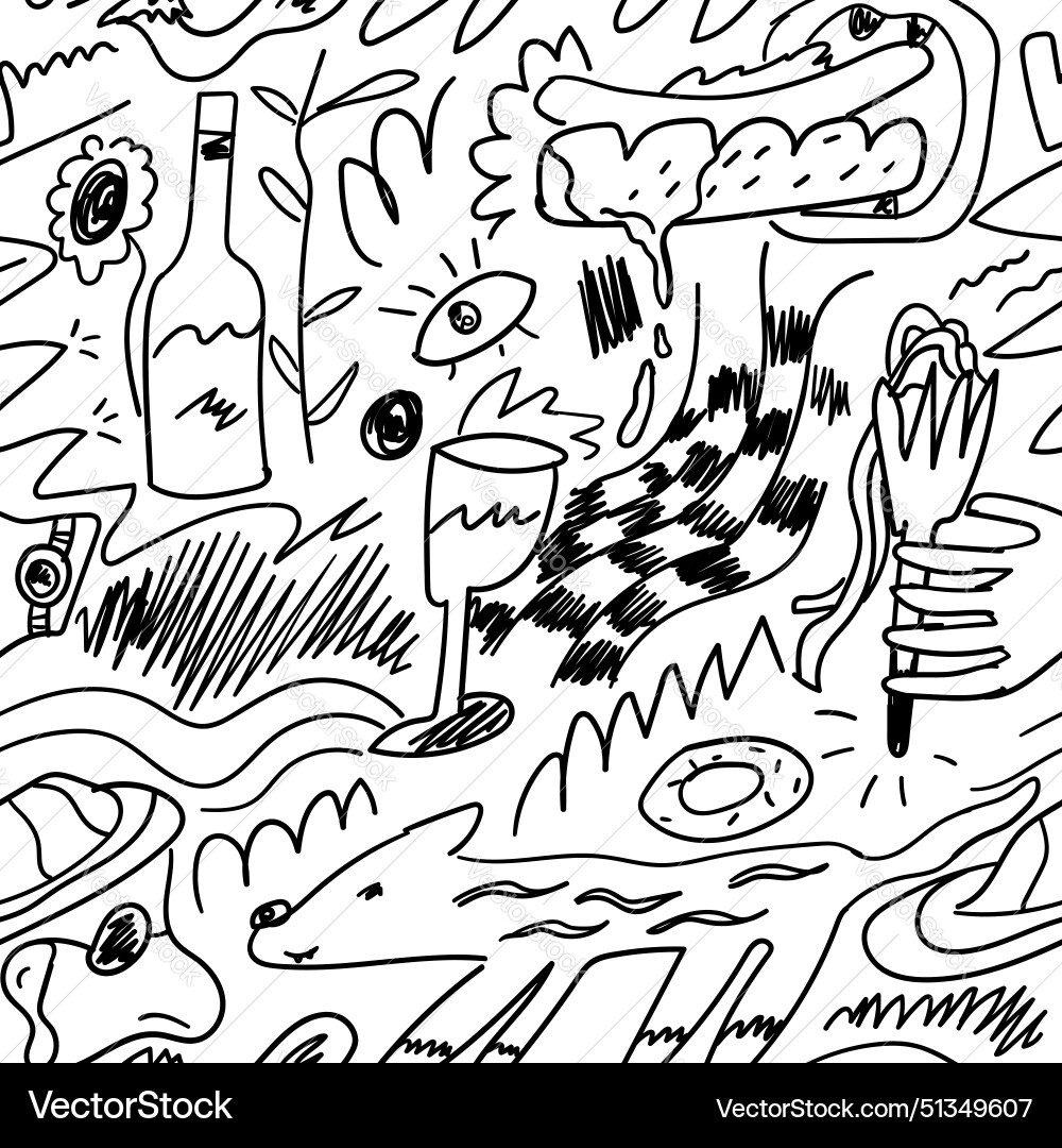 Picnic food seamless pattern wicker basket Vector Image