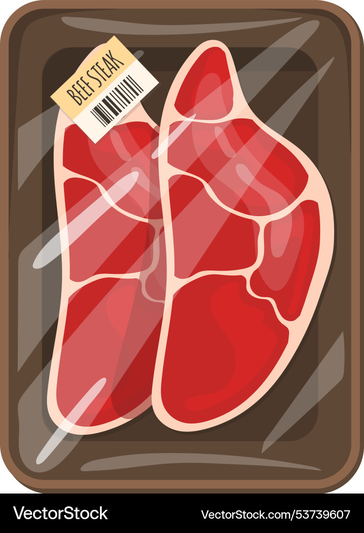 Wrapped beef steak cartoon icon raw meat Vector Image