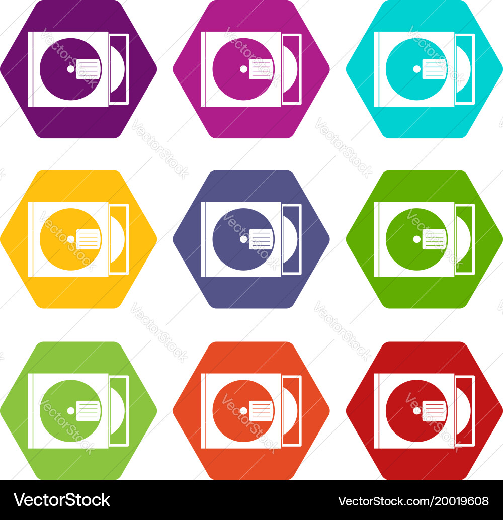Cd Box mit Disc-Symbol Farbe Hexahedron setzen Vektorbild
