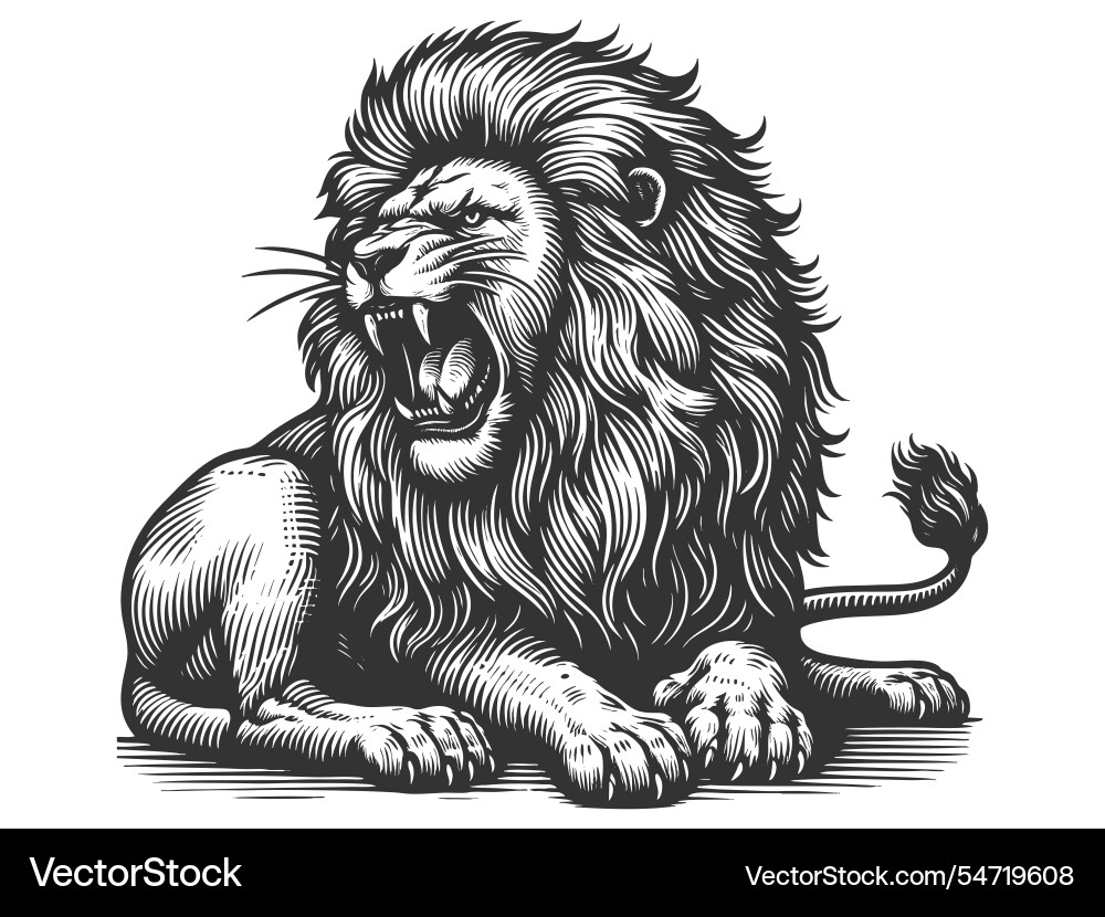 Fierce lion head roaring tattoo engraving Vector Image