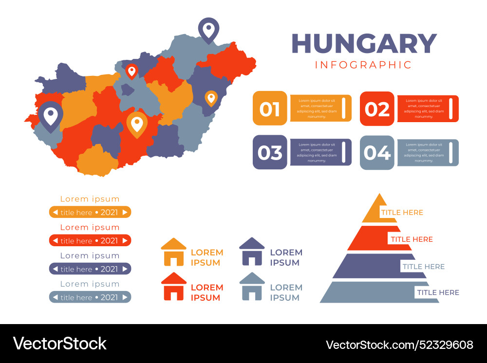 Flat hungary map infographics Royalty Free Vector Image
