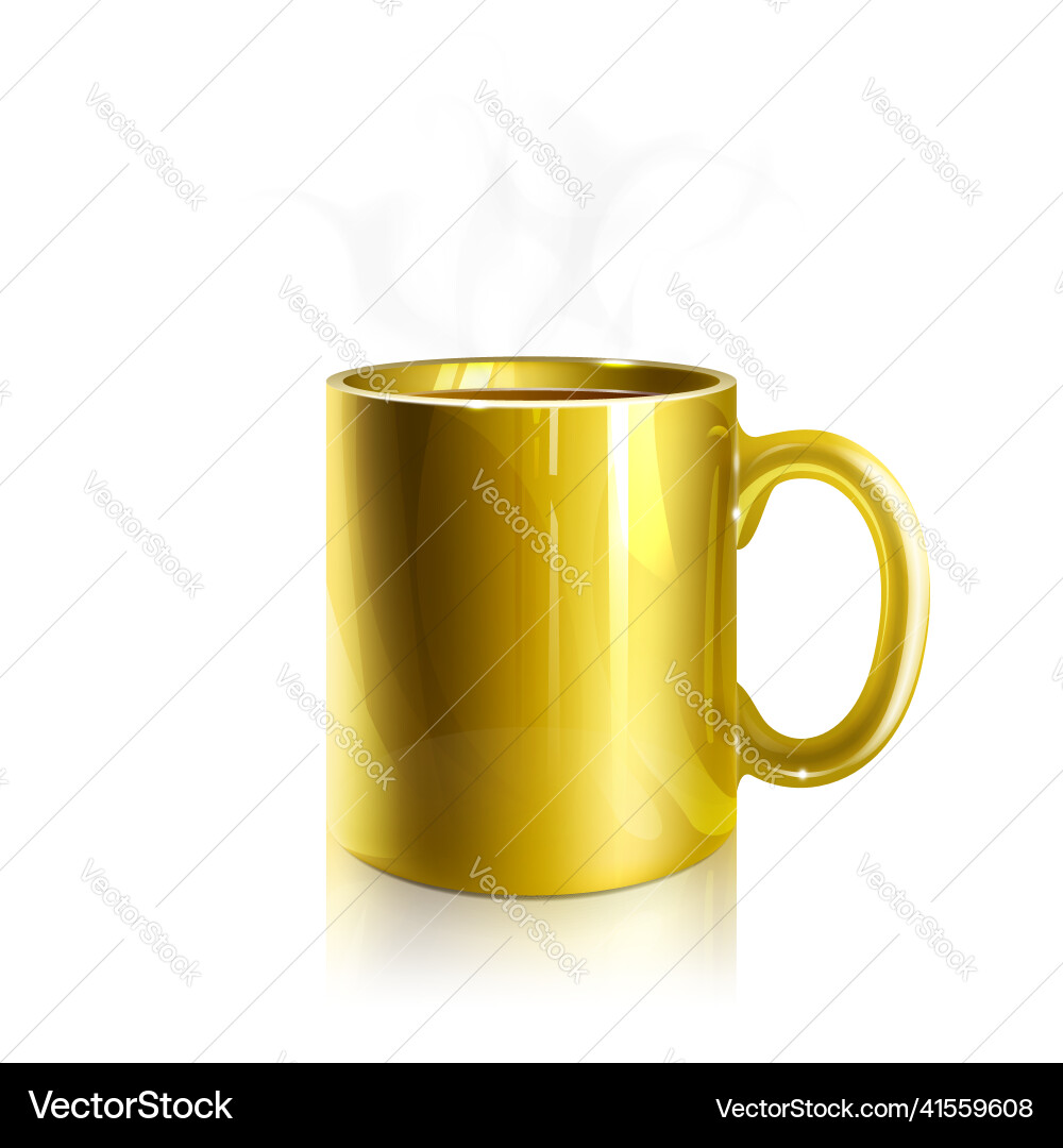 Golden mug with hot drink Royalty Free Vector Image