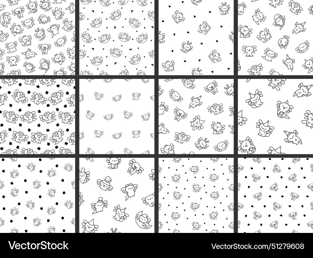 Little axolotl seamless pattern coloring page Vector Image