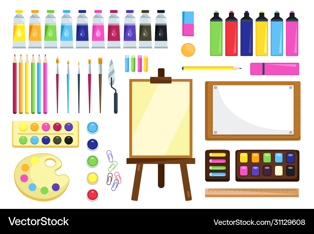 Painting tools creative materials for workshop Vector Image