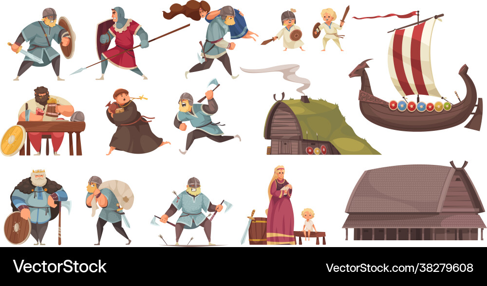 Viking cartoon set Royalty Free Vector Image - VectorStock