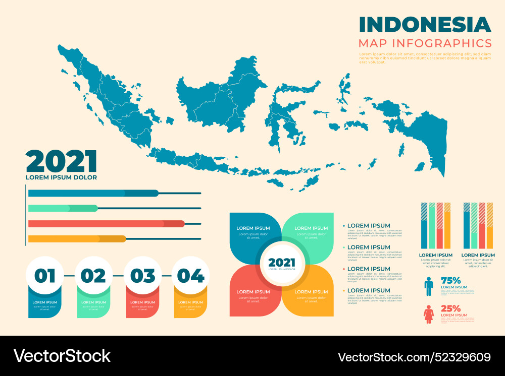 Flat indonesia map infographics Royalty Free Vector Image