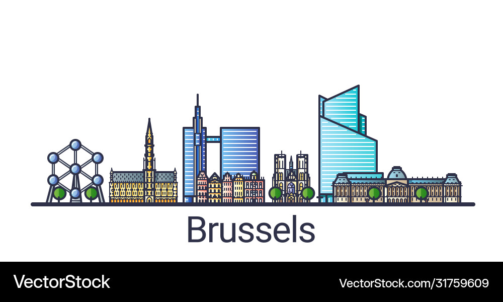 Flat line brussels banner Royalty Free Vector Image