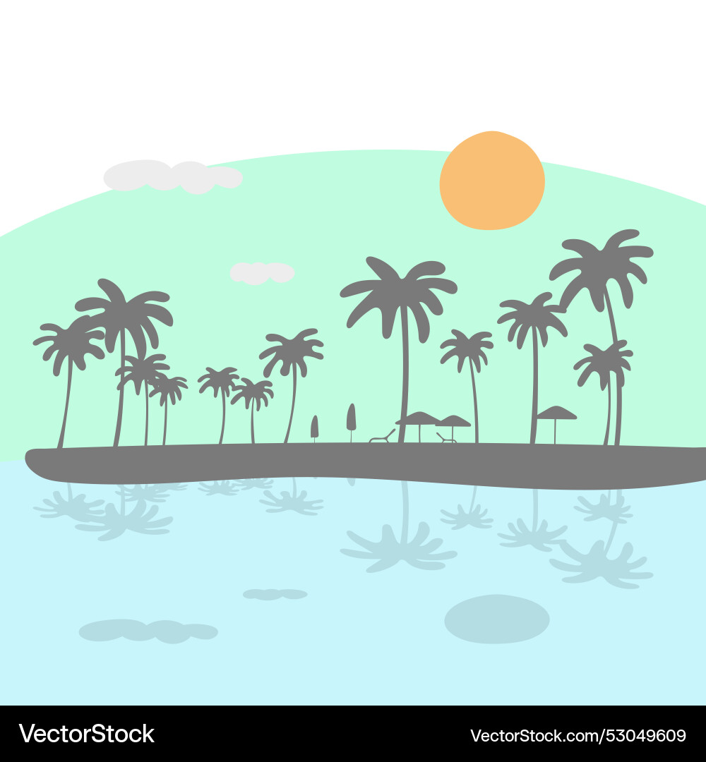 Sunny beach with palms umbrellas isolated Vector Image