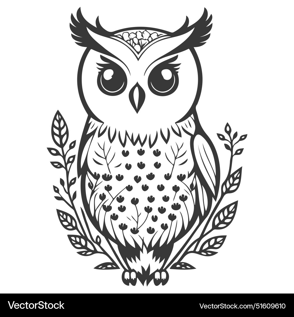 Animal owl brave with floral spring grey Vector Image