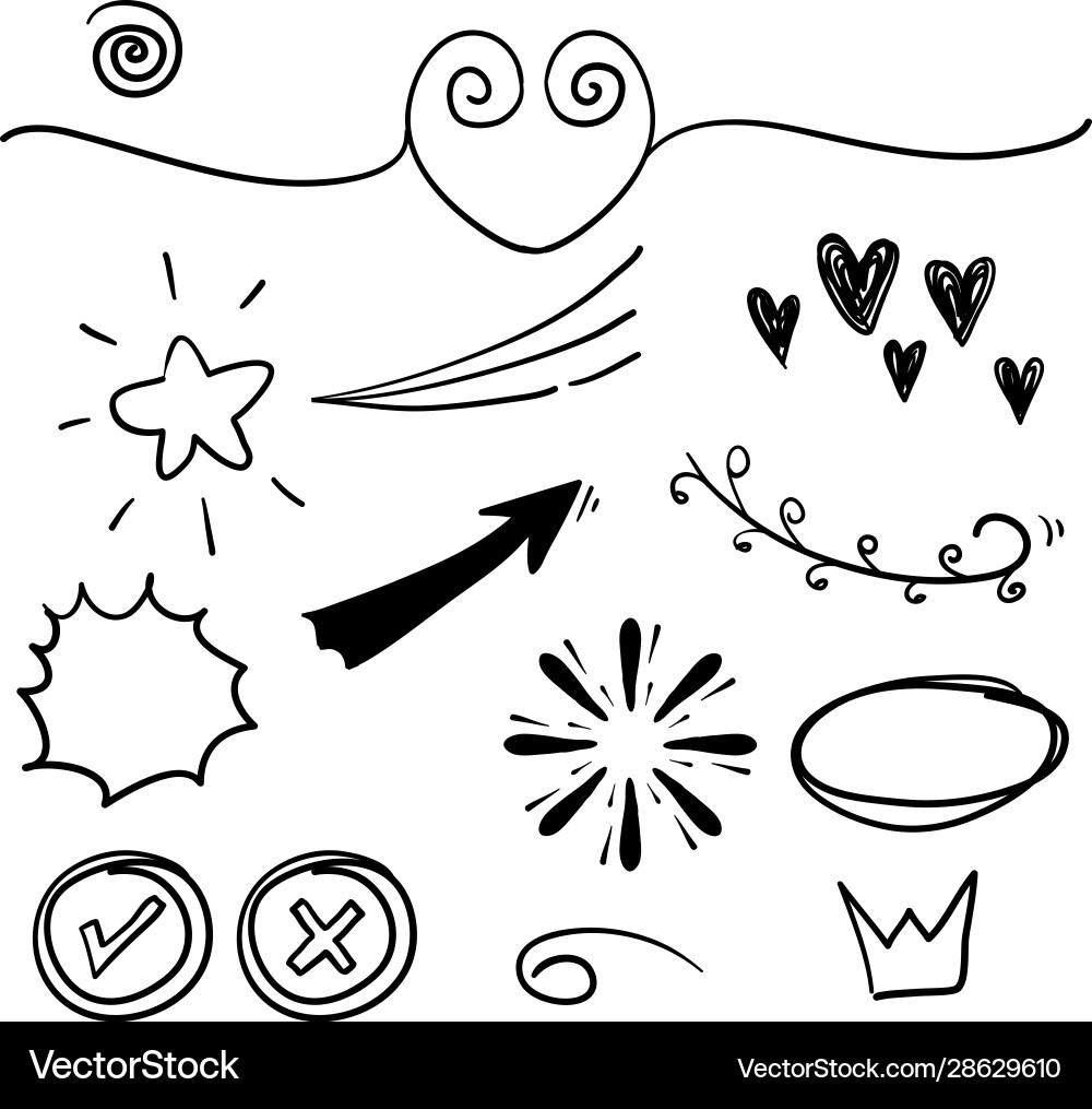 Doodle set elements black on white background Vector Image