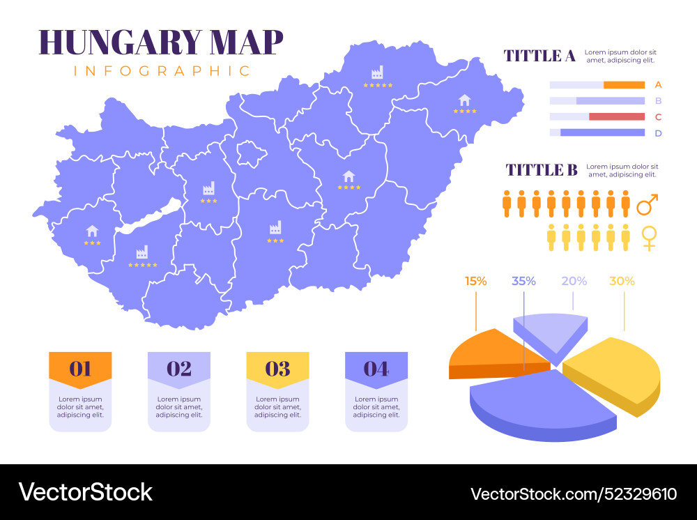 Flat hungary map infographics Royalty Free Vector Image
