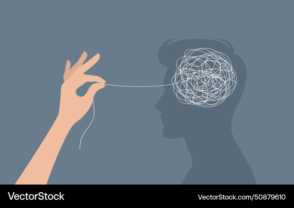 Hand untangling a tangle of thoughts in mans Vector Image