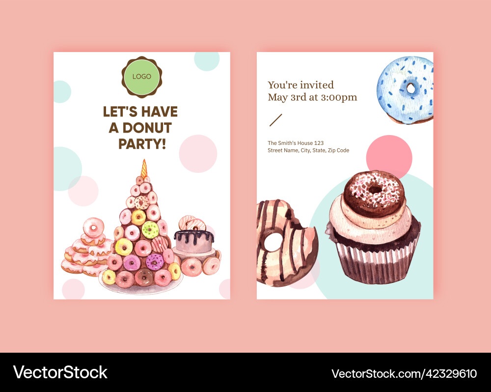Invitation card template with donut party Vector Image