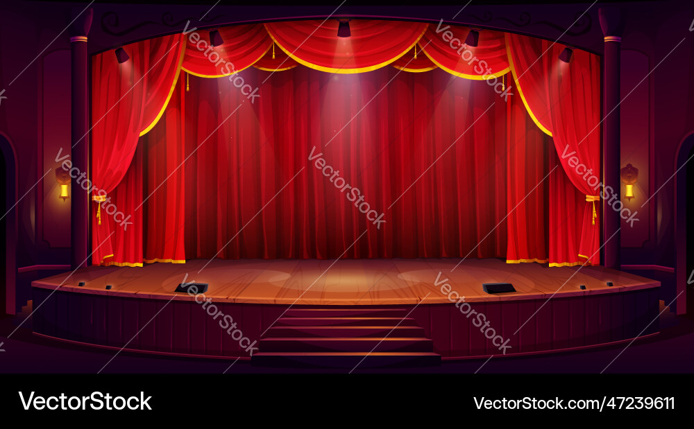 Cartoon Theater Stage with Red Curtains Royalty Free Vector