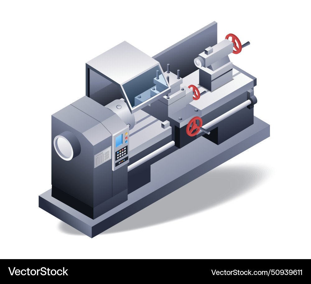 Manual lathe flat isometric 3d Royalty Free Vector Image