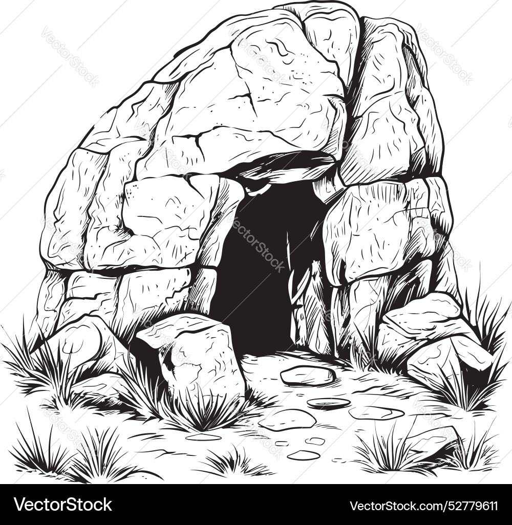 Primordial passage prehistoric stone cave logo Vector Image