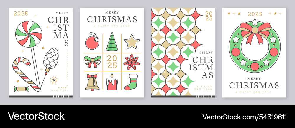 Set of merry christmas and happy new year cards Vector Image