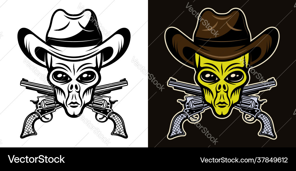 Alien Cowboy - Guns & Hat Royalty Free Vector Image