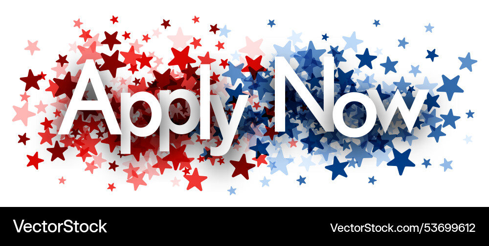 Apply now text with patriotic starburst background
