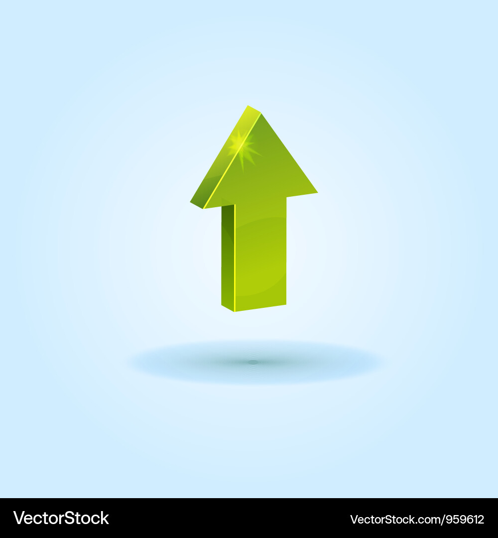 Green up arrow symbol isolated on blue background Vector Image