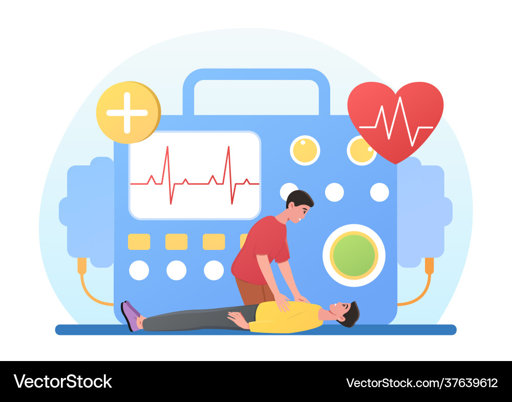 Male character is performing defibrillation Vector Image