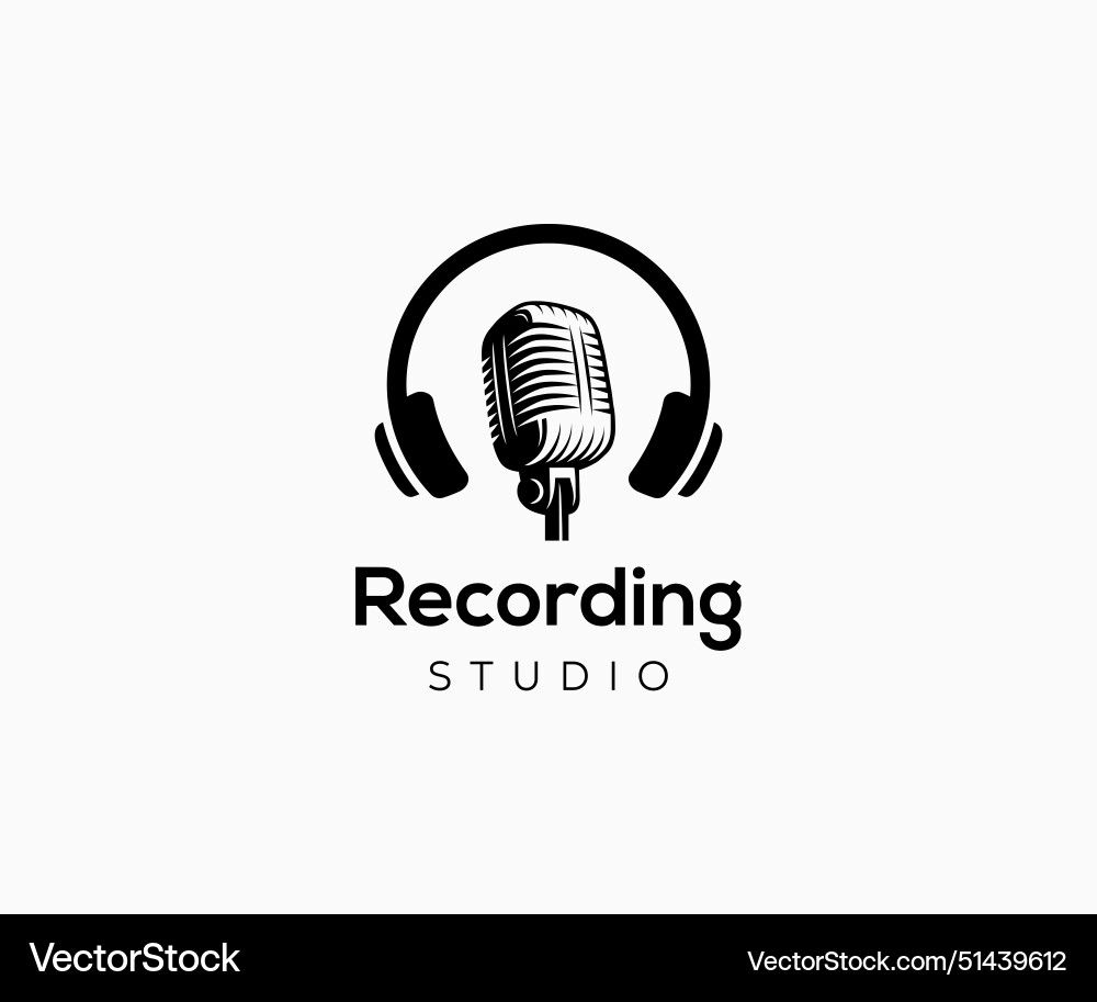 Recording studio logo template and headsets Vector Image