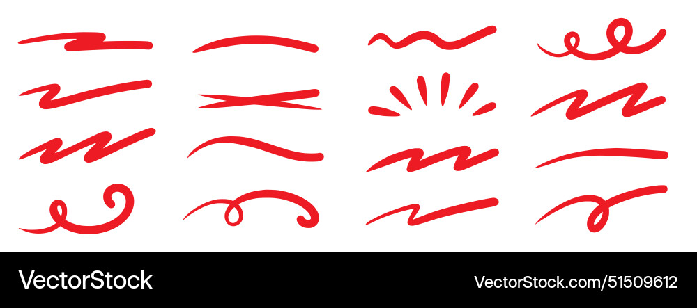 Red squiggle brush scribble underline marker pen Vector Image