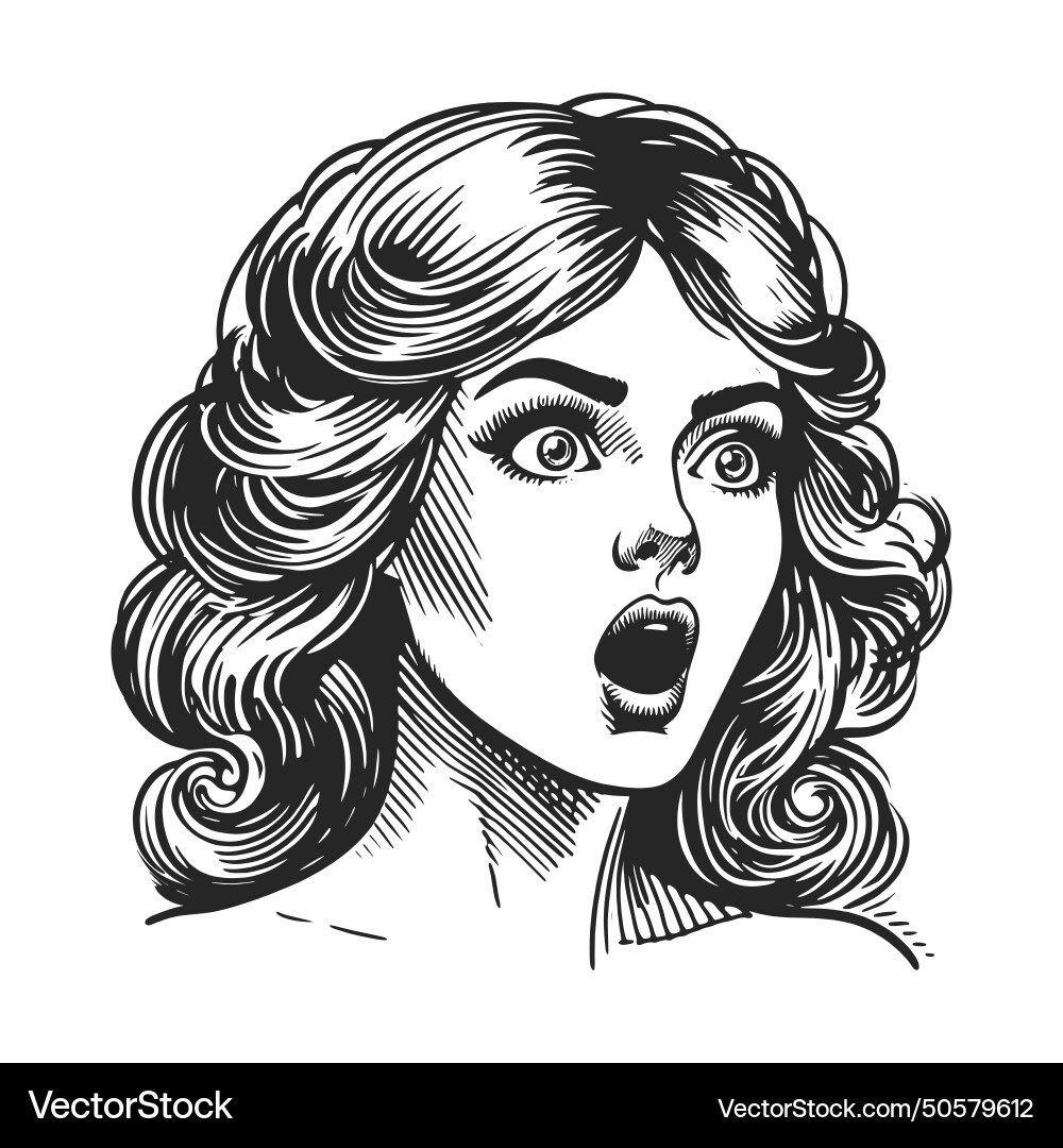 Shocked woman expression retro art style Vector Image