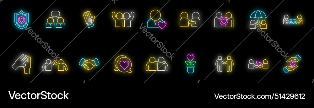 Trust relationship icons set neon Royalty Free Vector Image