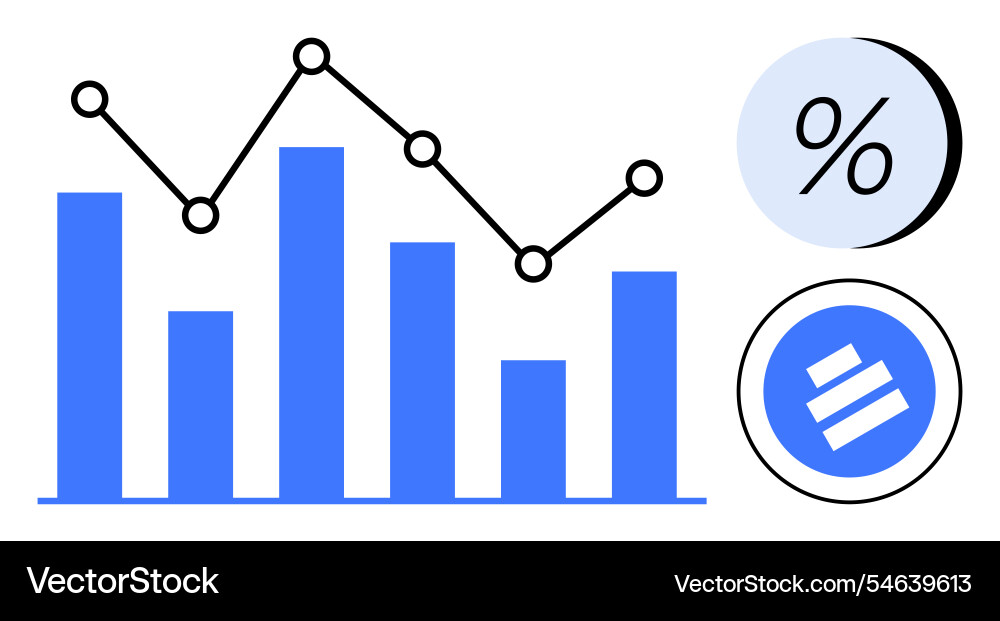 Bar chart with line graph and percentage Vector Image