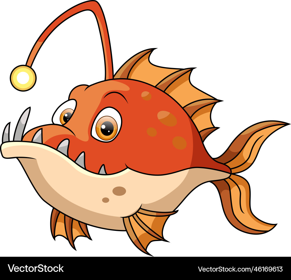 Cute angler fish cartoon on white background Vector Image
