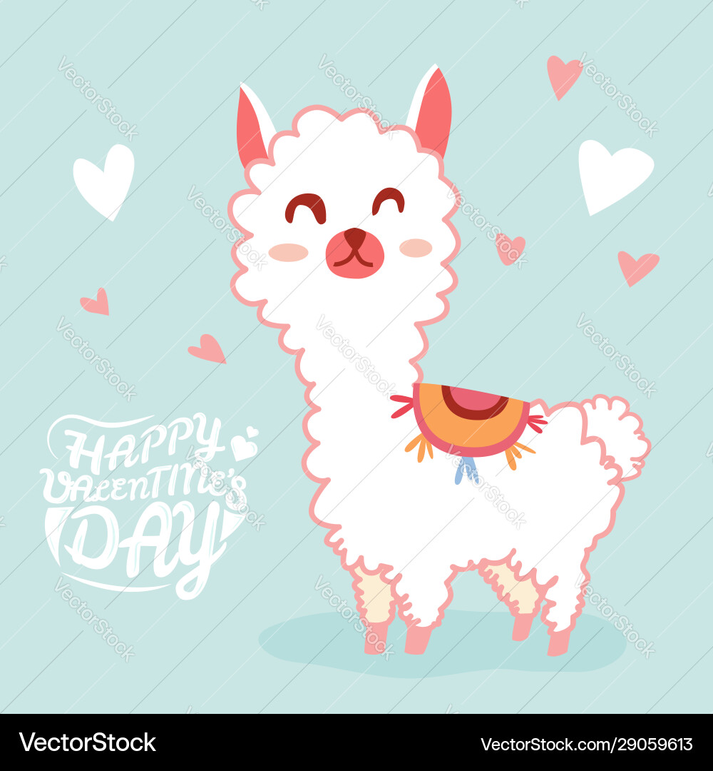 Happy valentines day with cute llama Royalty Free Vector