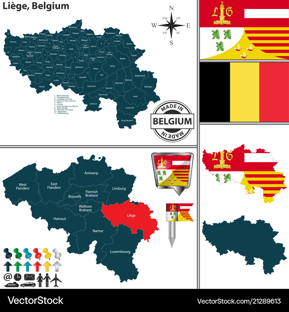 Liege Map of Belgium Royalty Free Vector Image