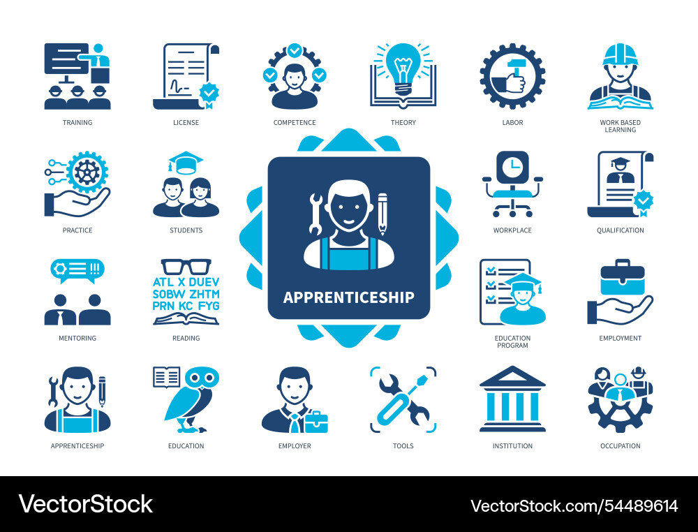Apprenticeship solid icon set Royalty Free Vector Image