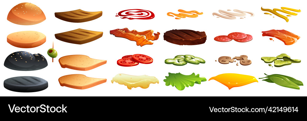 Burger and sandwich constructor with ingredients Vector Image