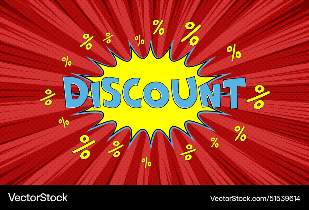 Red advertising banner with text discount in pop Vector Image