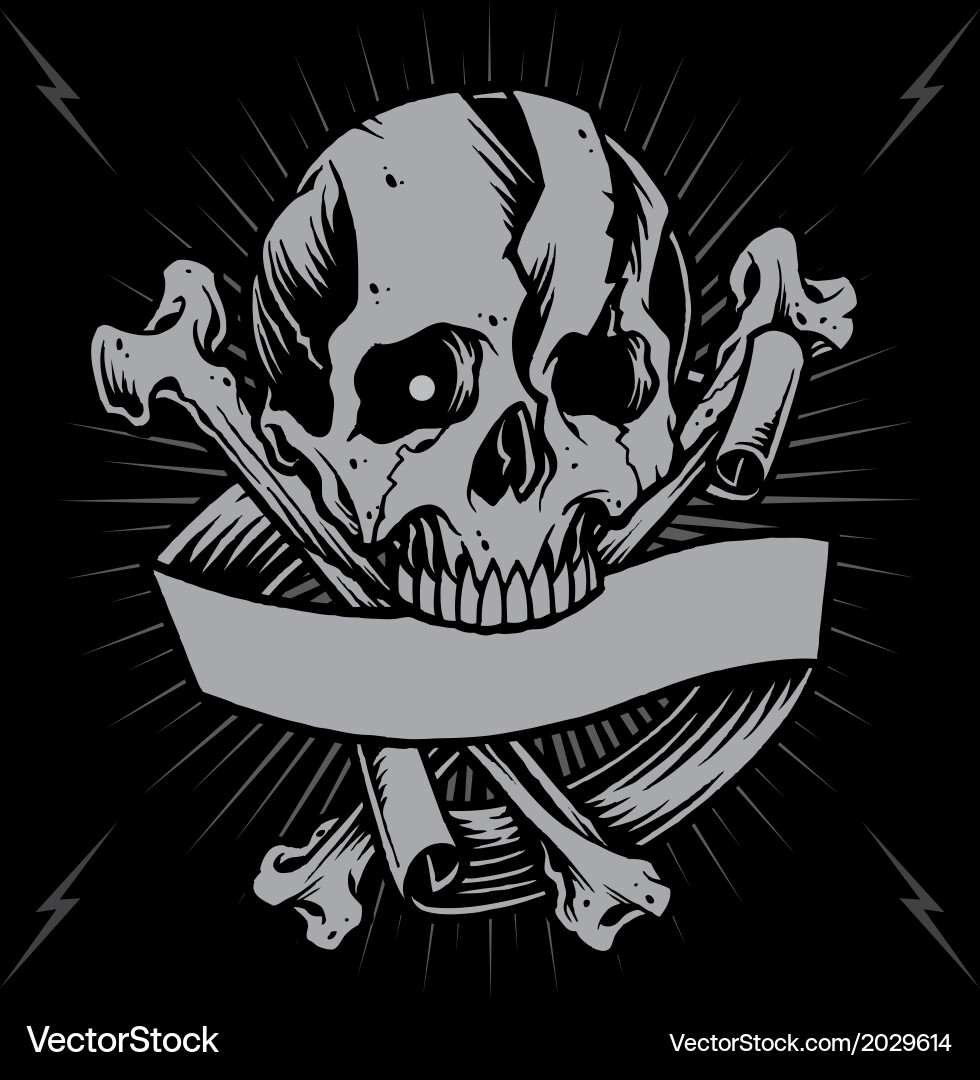 Skull bone cross and ribbon Royalty Free Vector Image