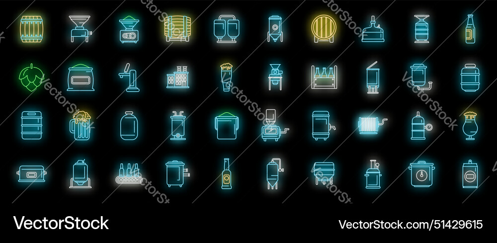 Brewery icons set neon Royalty Free Vector Image
