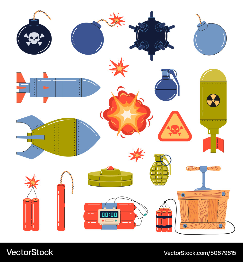 Cartoon dynamite and bombs different types Vector Image
