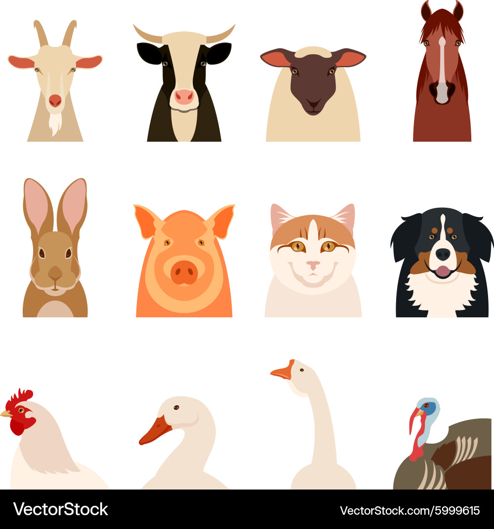 Farm animals flat icons Royalty Free Vector Image