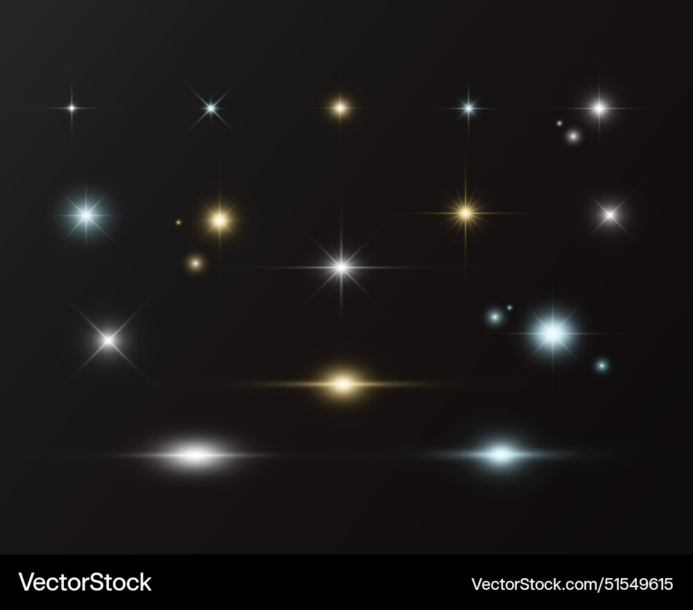 Flashing lights sparkling stars light effects set Vector Image