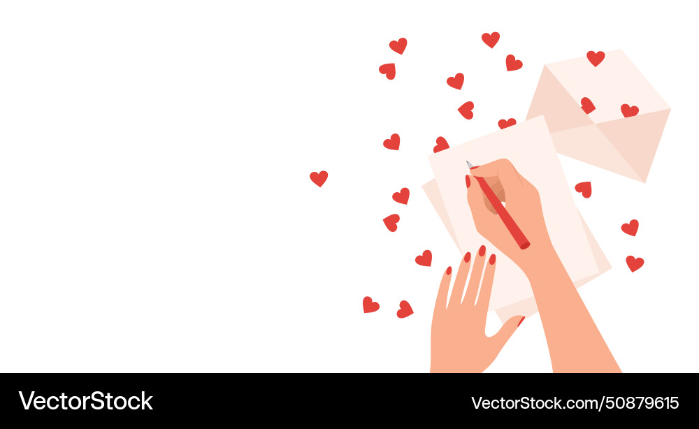 Hand writing letter envelope and scattered red Vector Image