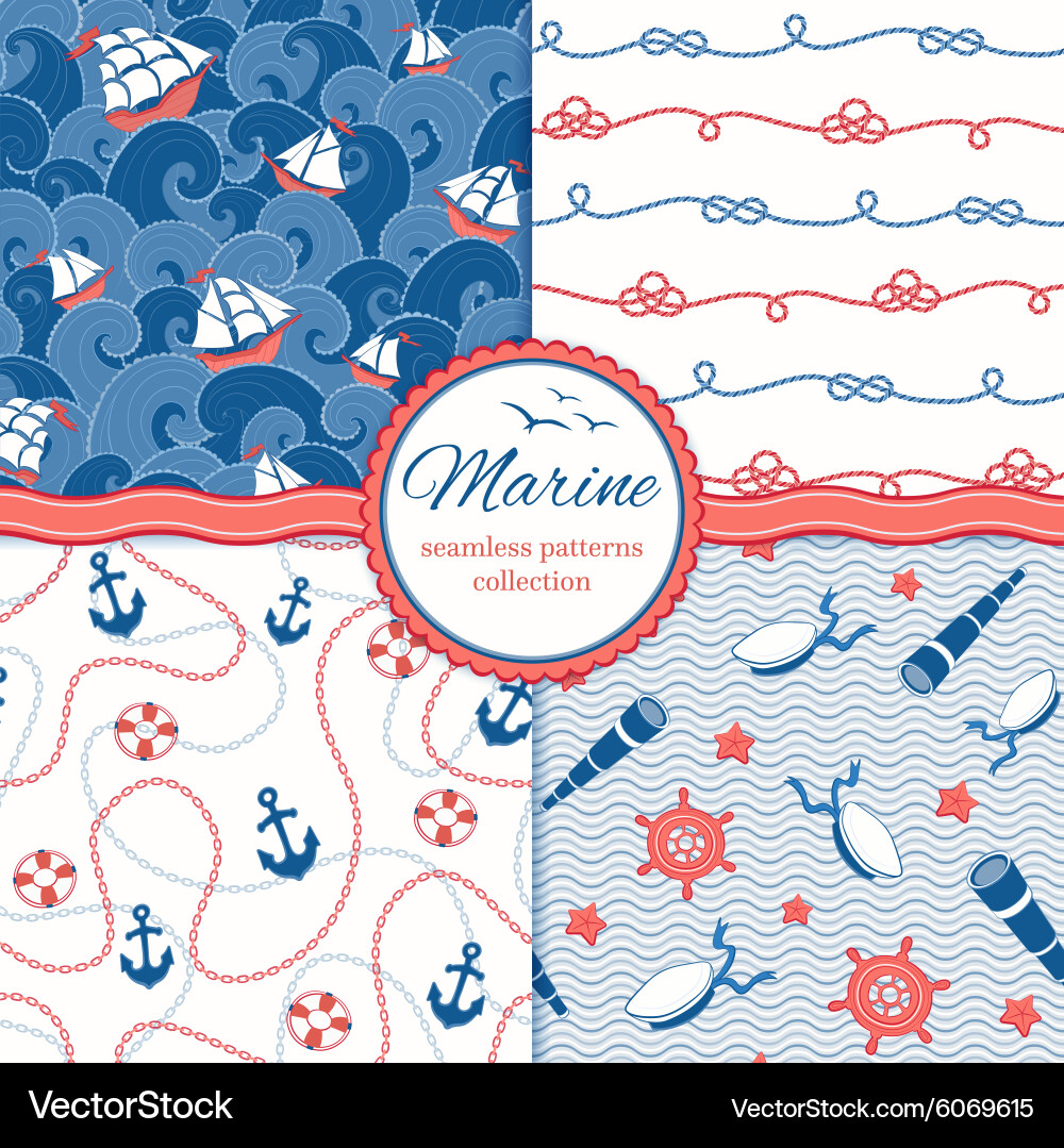 Marine patterns set Royalty Free Vector Image - VectorStock