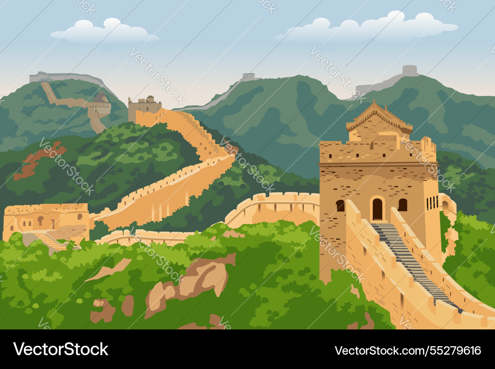 China's Great Wall Scenic View Royalty Free Vector Image