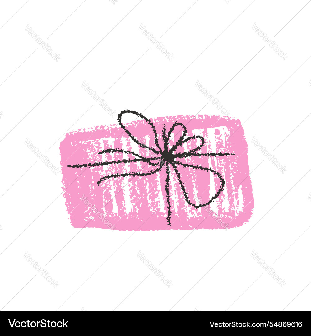 Crayon pink gift box scribble style festive Vector Image