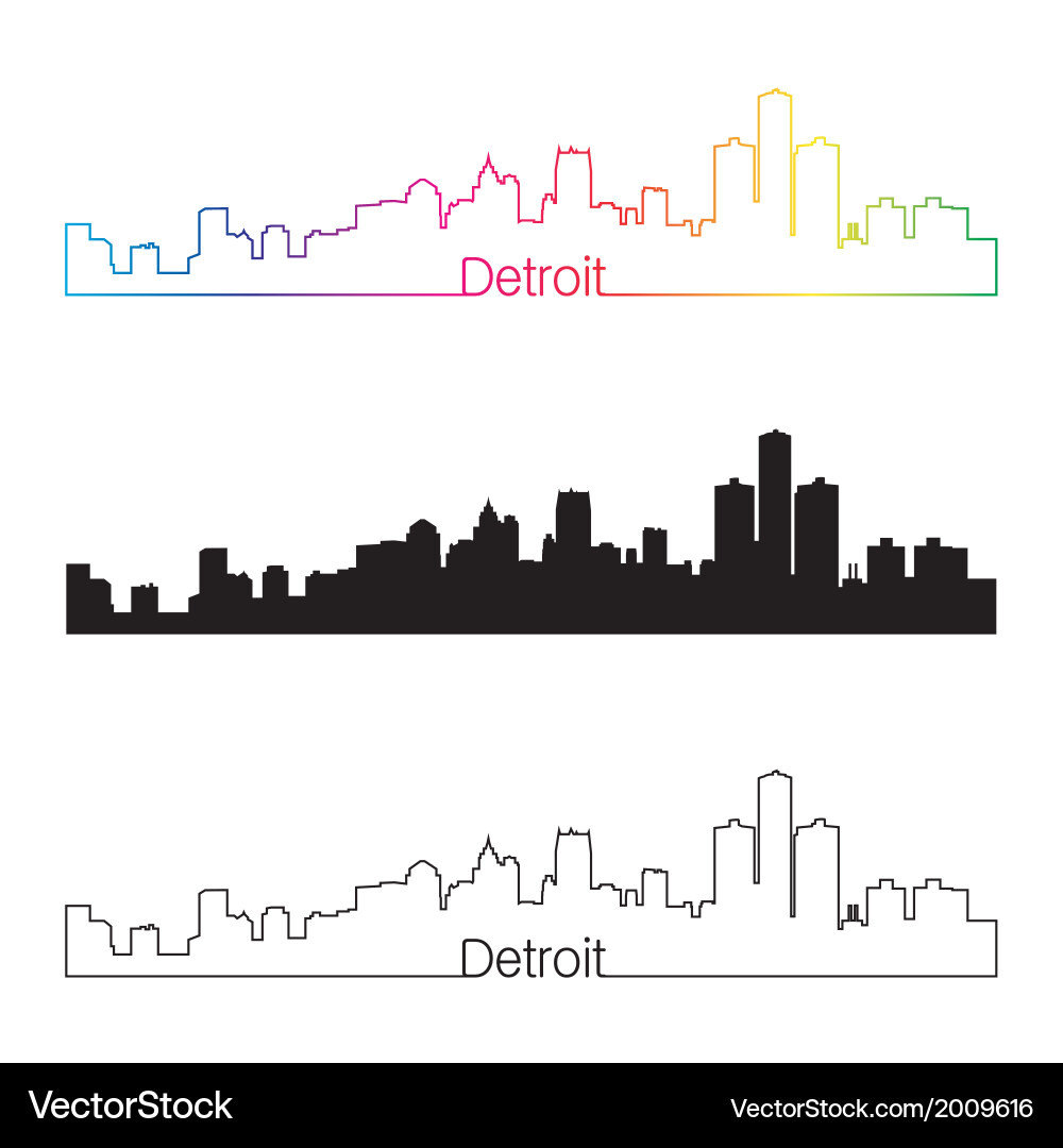 Detroit skyline linear style with rainbow Vector Image