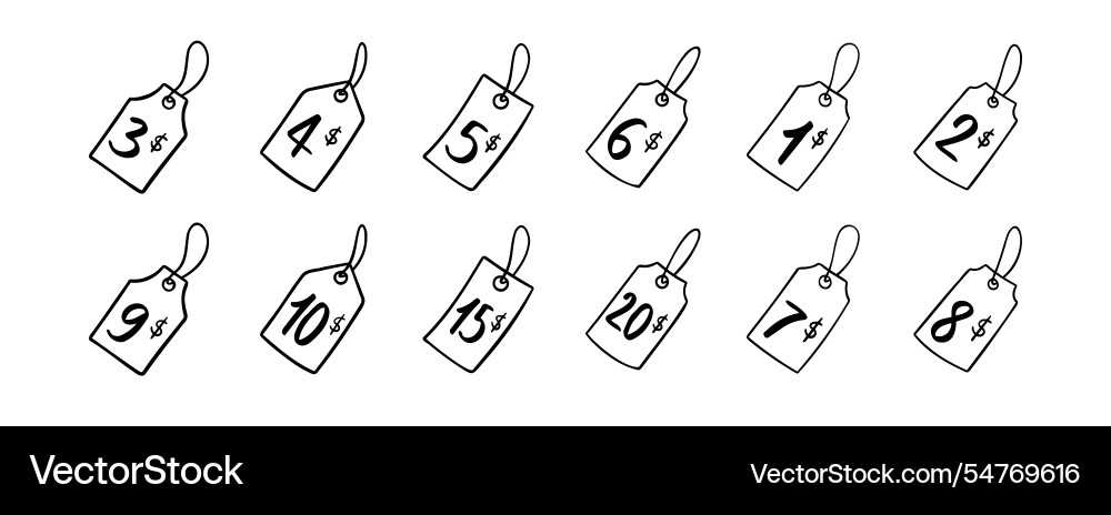 Dollar price tag numbers doodle hand drawn icon Vector Image