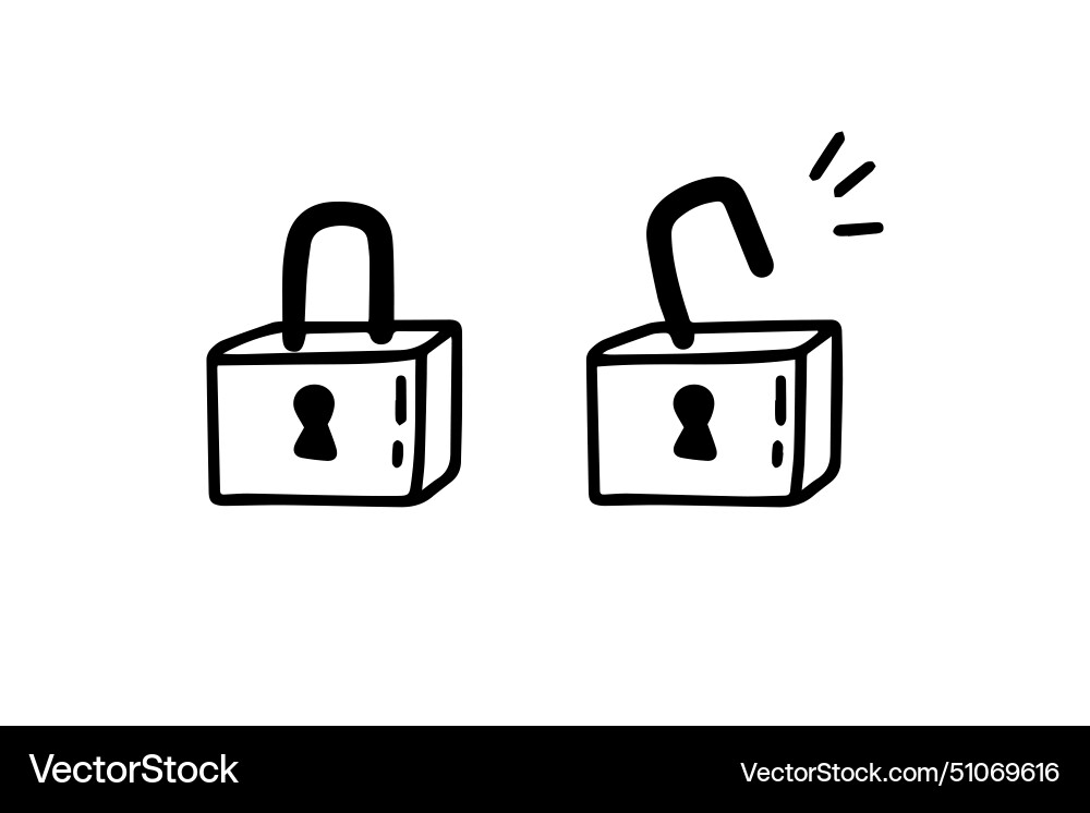 Open closed doodle lock hand drawn sketch style Vector Image
