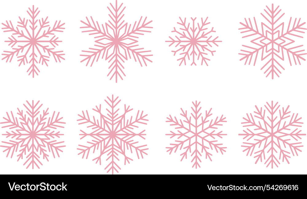 Pink geometric snowflake icon set festive holiday Vector Image
